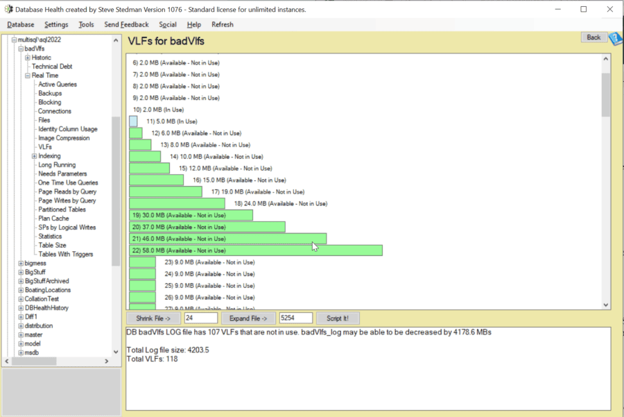 Optimize SQL VLFs with Database Health Monitor